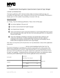 New York City Supplemental Investigation Questionnaire Special Sign ...