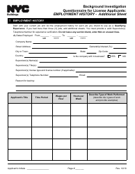 New York City Background Investigation Questionnaire for License ...