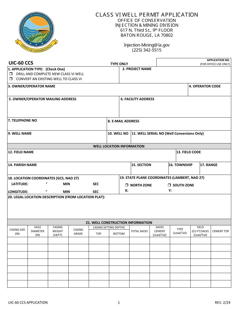 Form UIC-60 CCS Download Fillable PDF or Fill Online Class VI Well ...