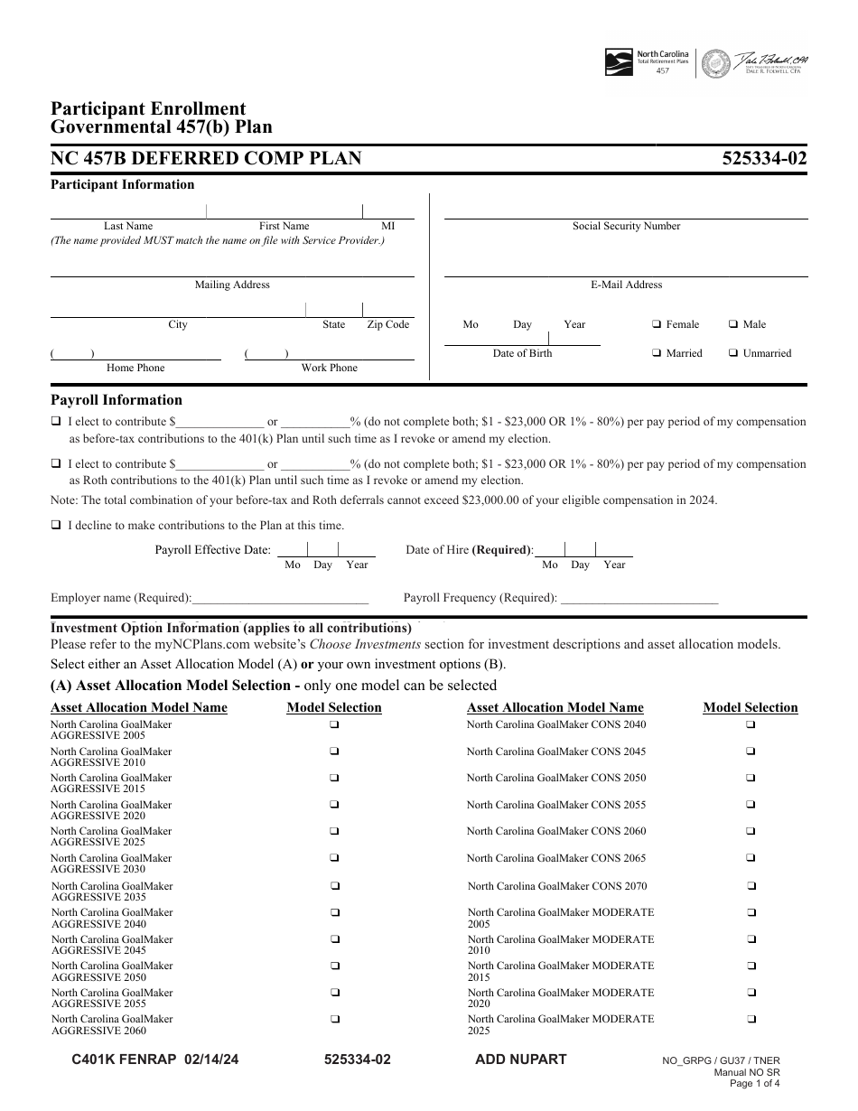 North Carolina Participant Enrollment - Governmental 457(B) Plan - Fill ...