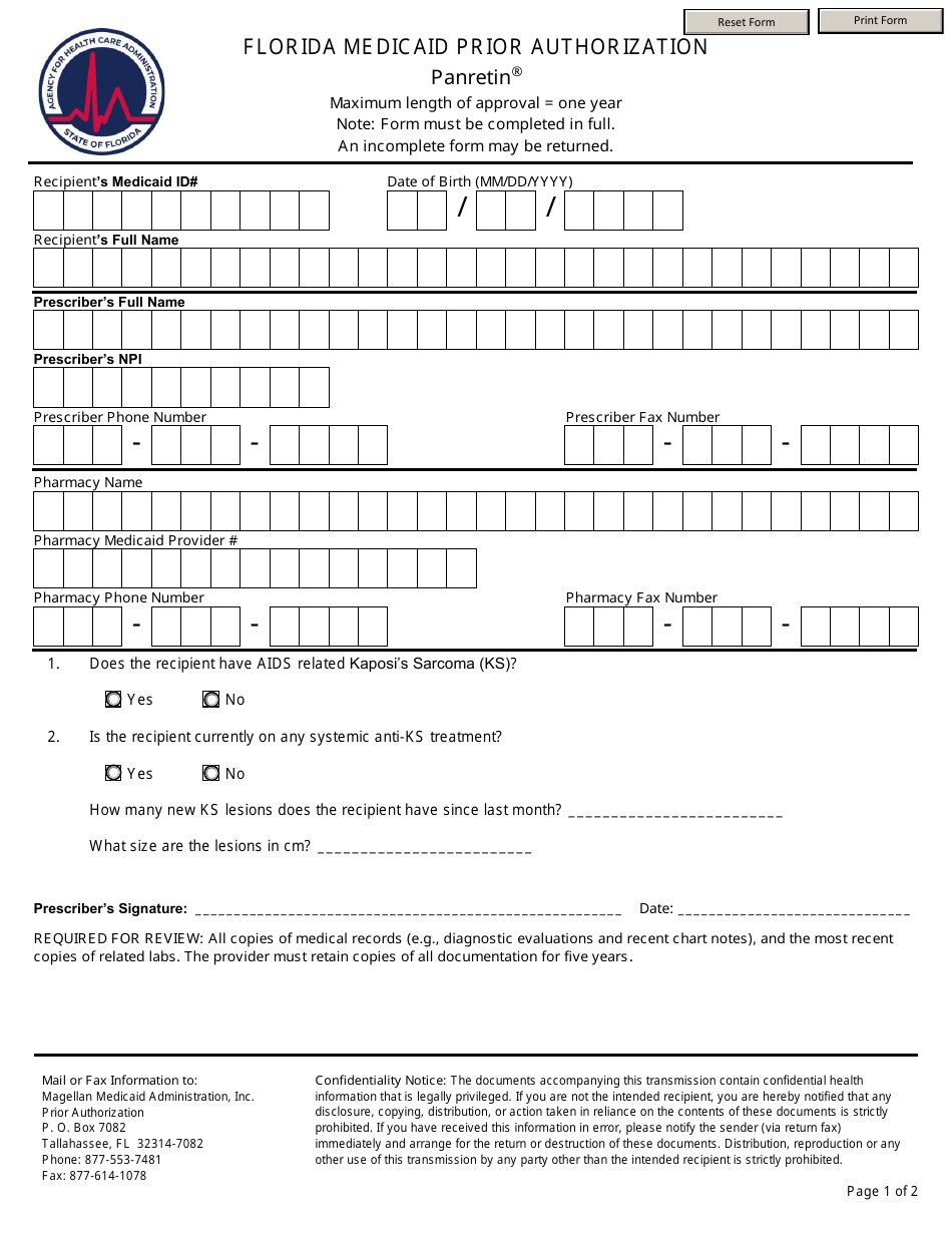 Florida Florida Medicaid Prior Authorization - Panretin - Fill Out ...