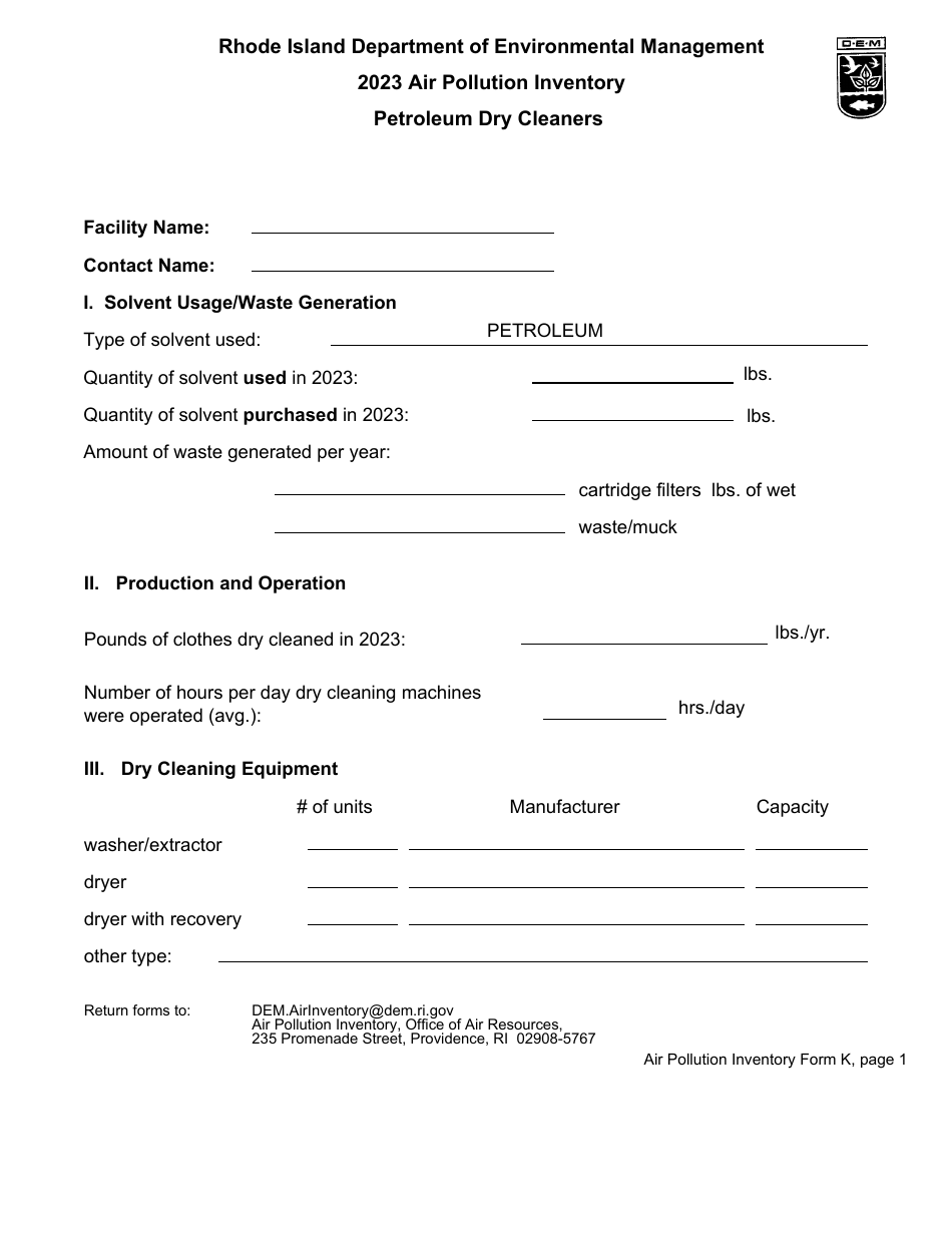API Form K Download Fillable PDF or Fill Online Petroleum Dry Cleaners ...