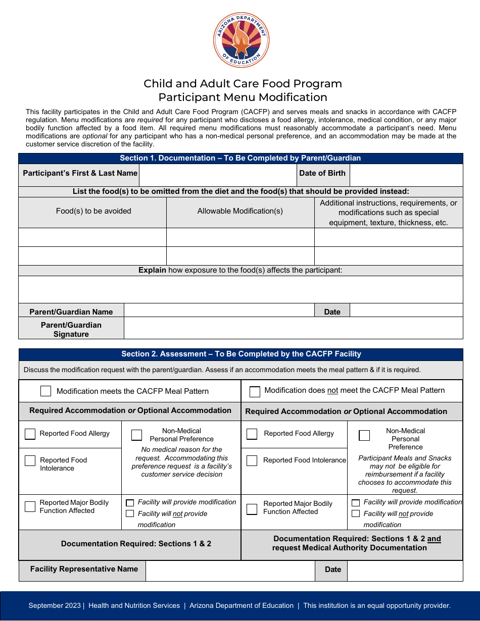 Arizona Participant Menu Modification - Child and Adult Care Food ...