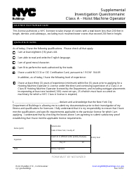 New York City Supplemental Investigation Questionnaire: Class a - Hoist ...