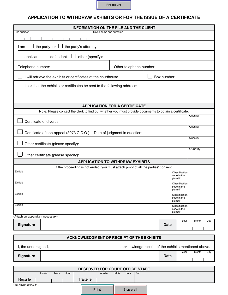 Form SJ-1078A - Fill Out, Sign Online and Download Fillable PDF, Quebec ...