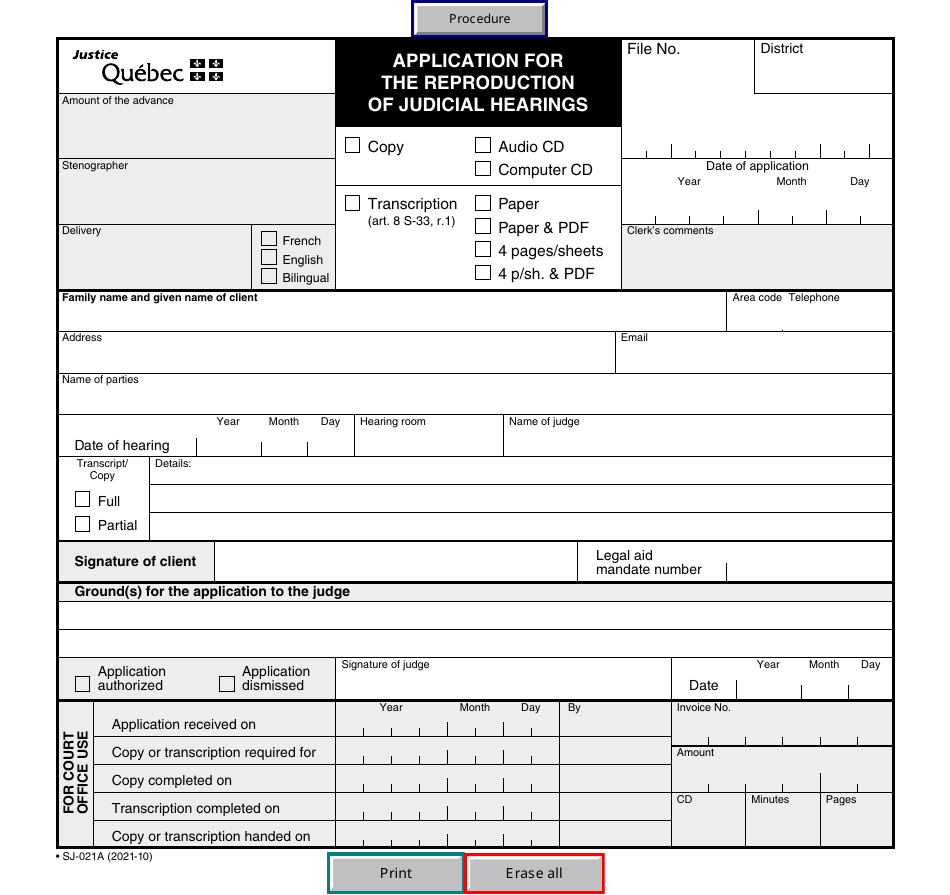 Form SJ-021A Download Fillable PDF or Fill Online Application for the ...