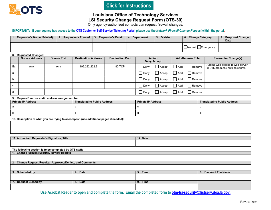 Form OTS-30 - Fill Out, Sign Online and Download Fillable PDF, Louisiana | Templateroller