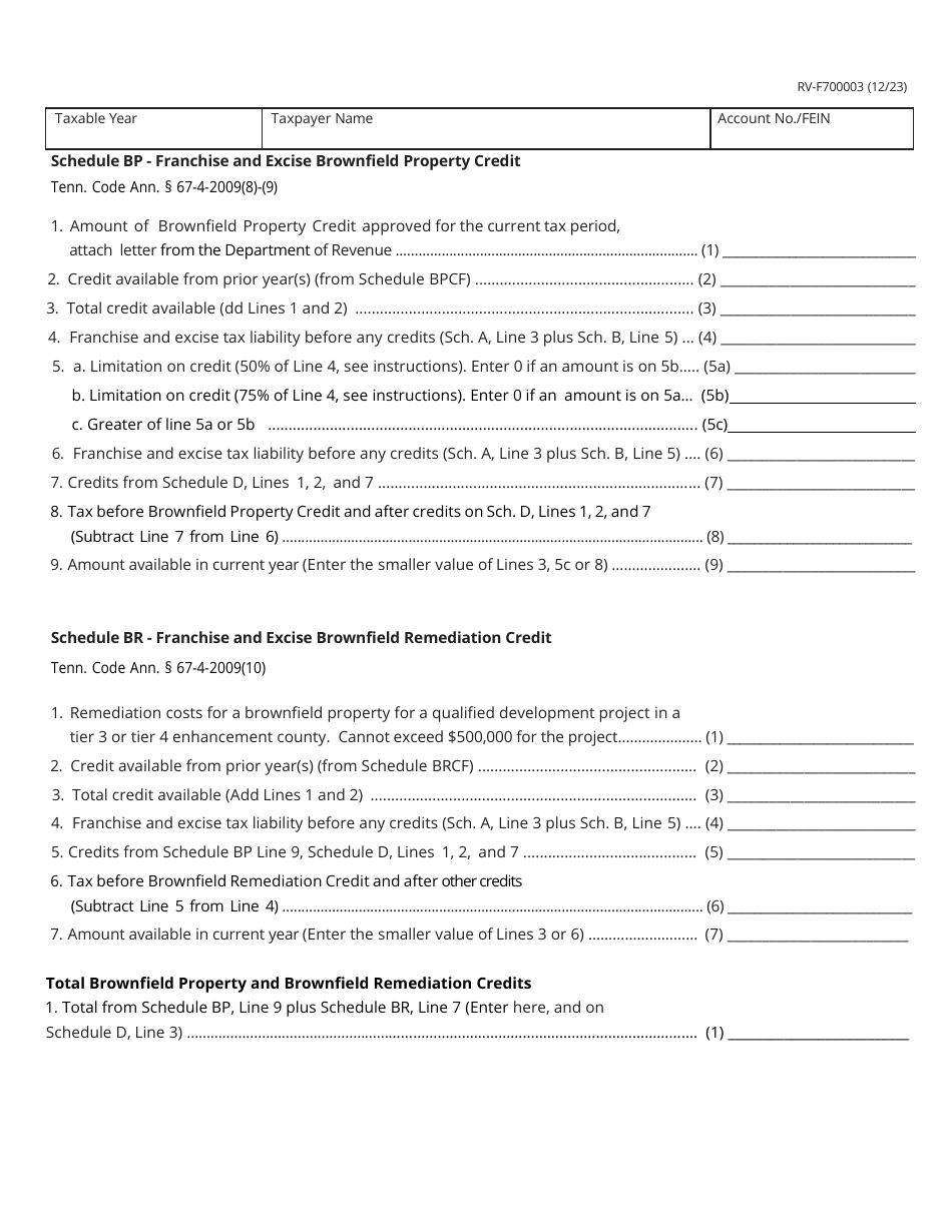 Form RV-F700003 Schedule BP Download Printable PDF or Fill Online ...