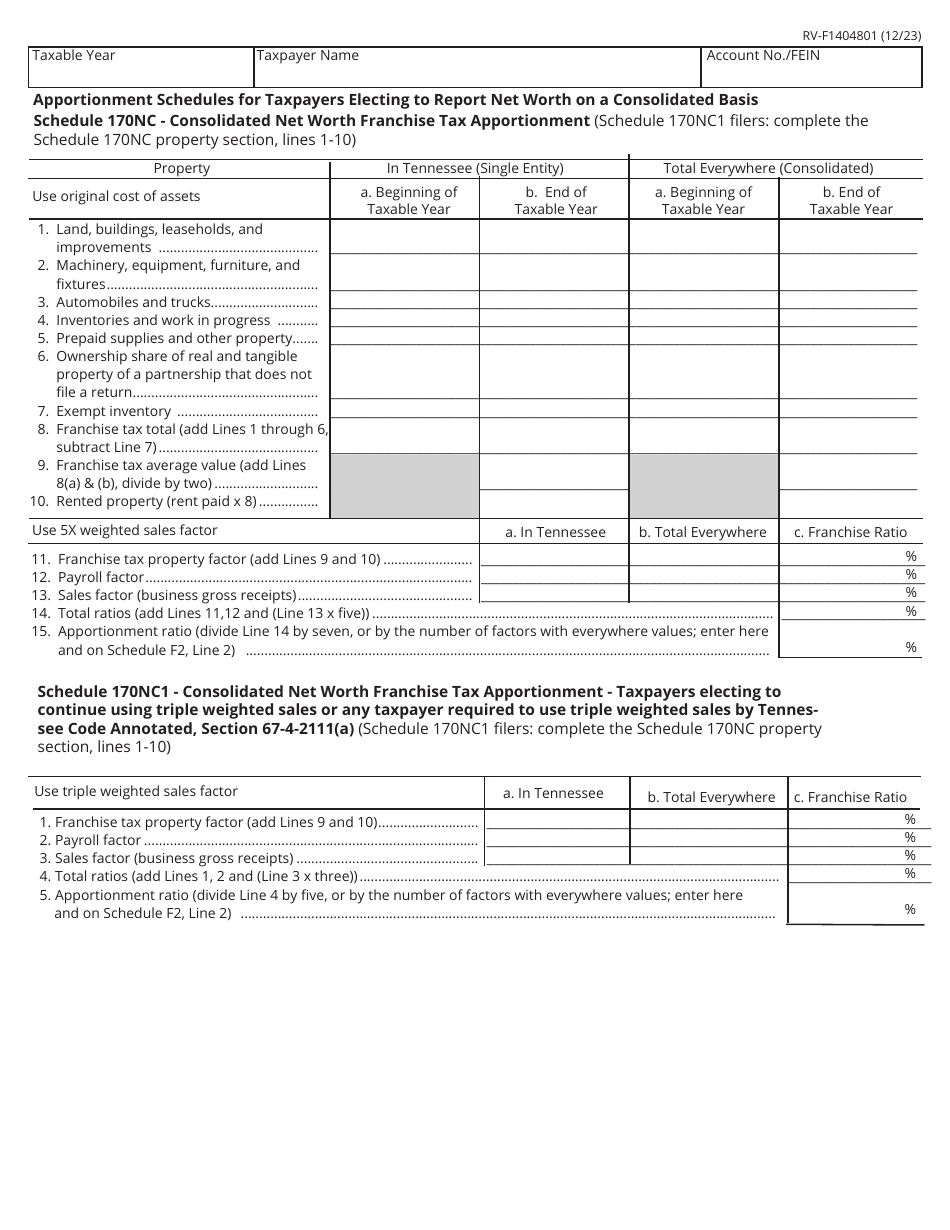 Form RV-F1404801 Schedule 170NC, 170SC, 170SF Download Printable PDF or ...