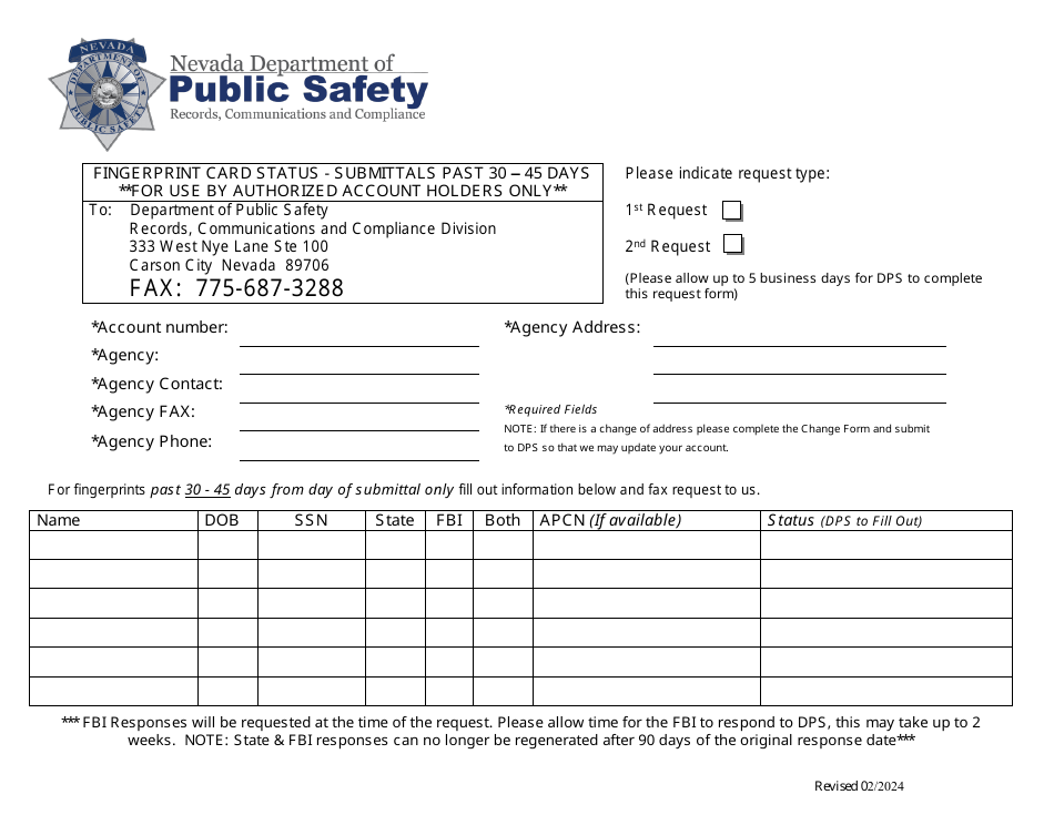 Nevada Fingerprint Card Status - Submittals Past 30 - 45 Days - Fill ...