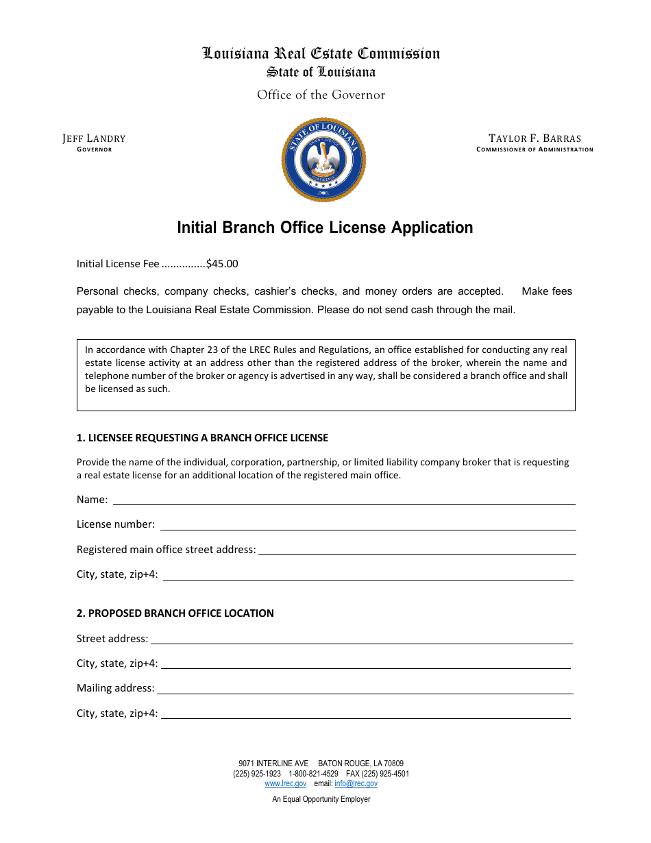 Louisiana Initial Branch Office License Application - Fill Out, Sign ...