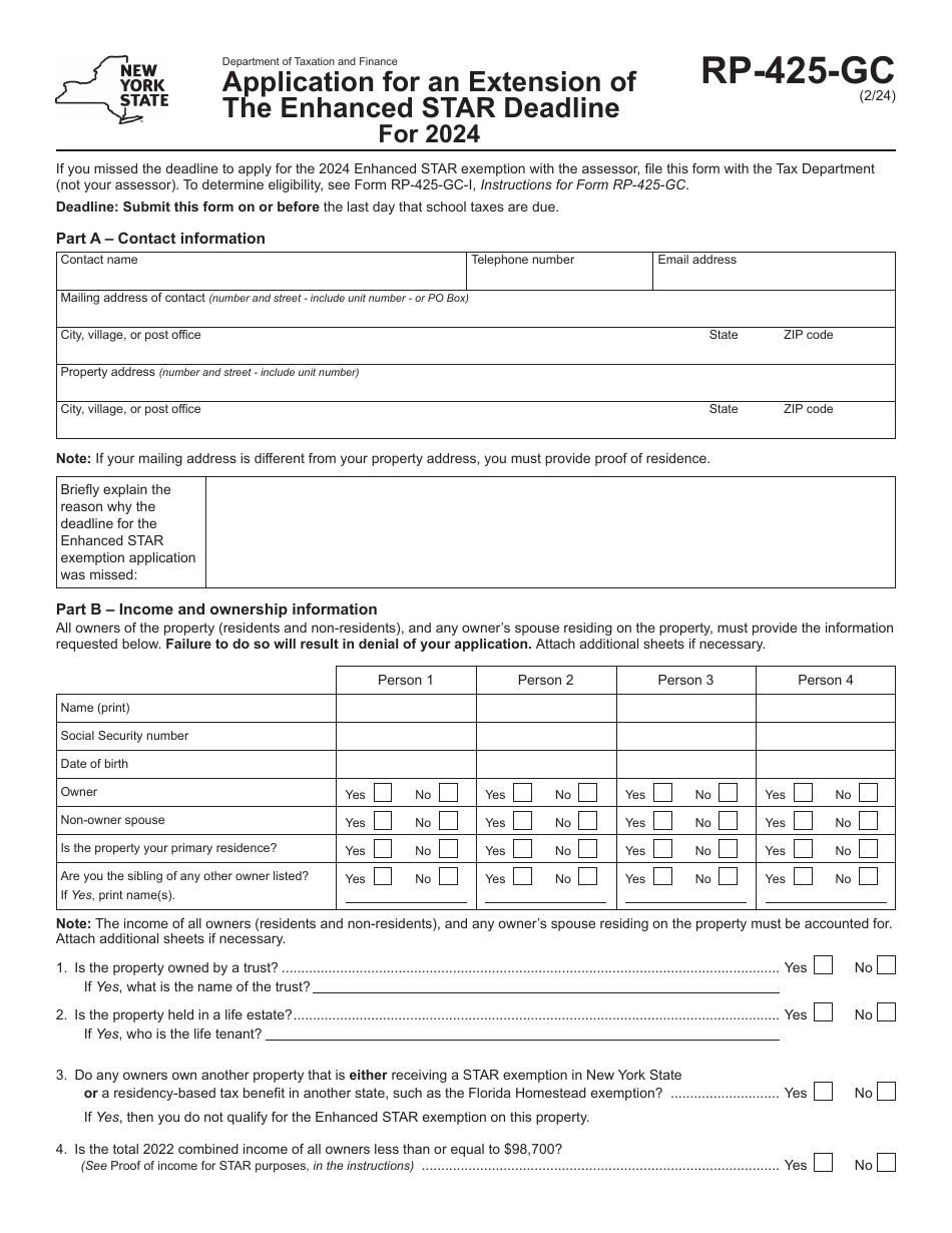 Form RP-425-GC Download Fillable PDF or Fill Online Application for an ...