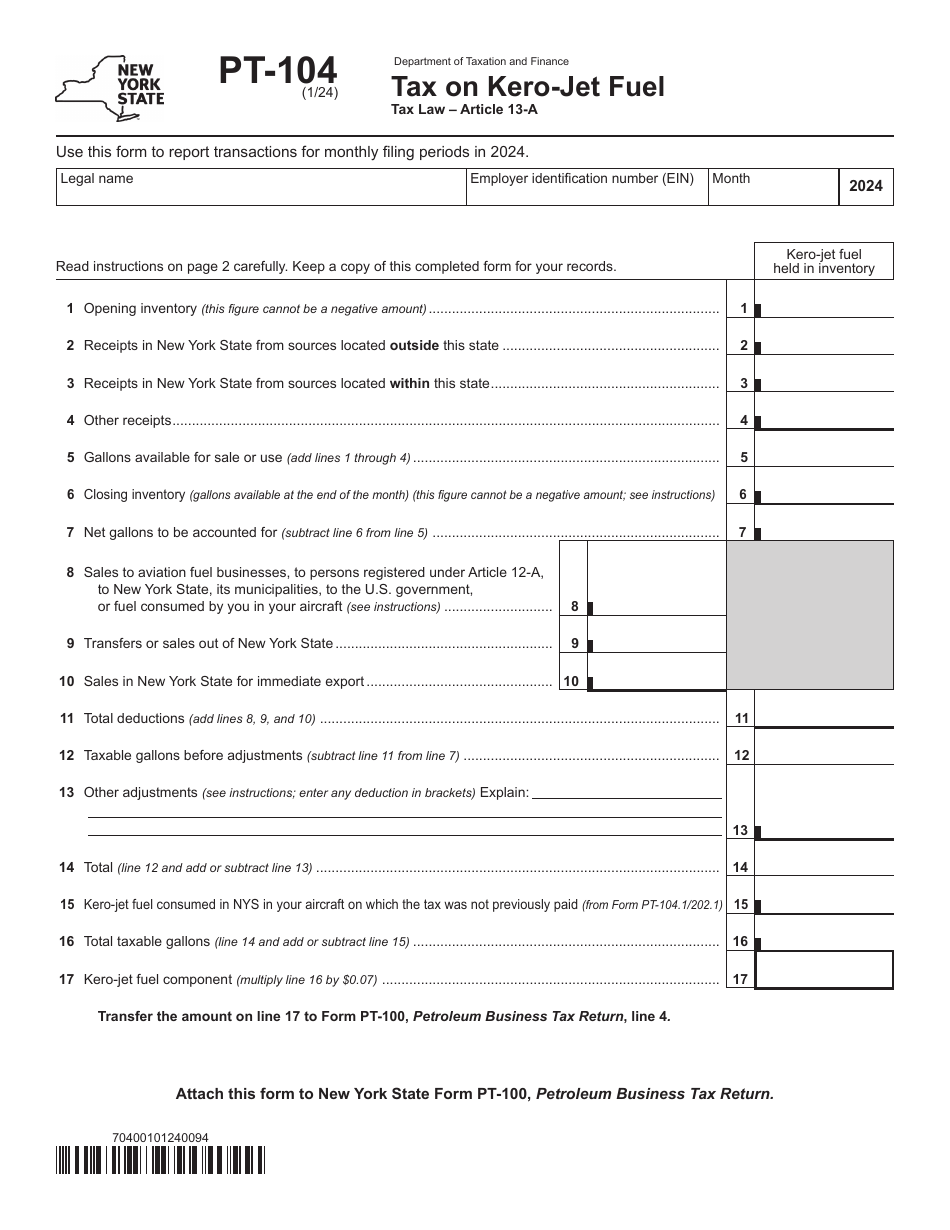 Form PT-104 Download Printable PDF or Fill Online Tax on Kero-Jet Fuel ...