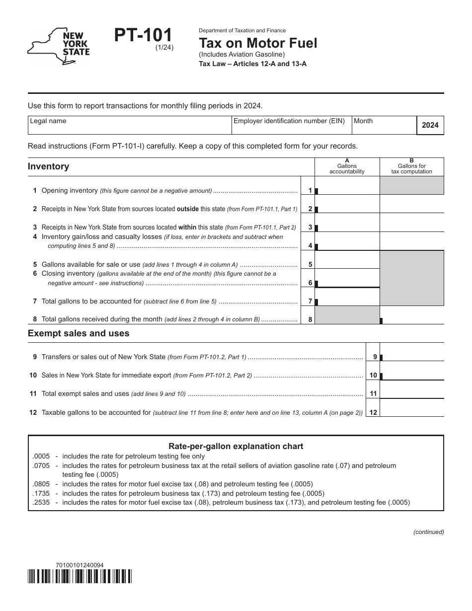 Form PT-101 Download Printable PDF or Fill Online Tax on Motor Fuel ...