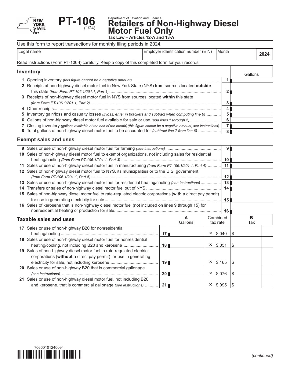Form PT-106 Download Printable PDF or Fill Online Retailers of Non ...
