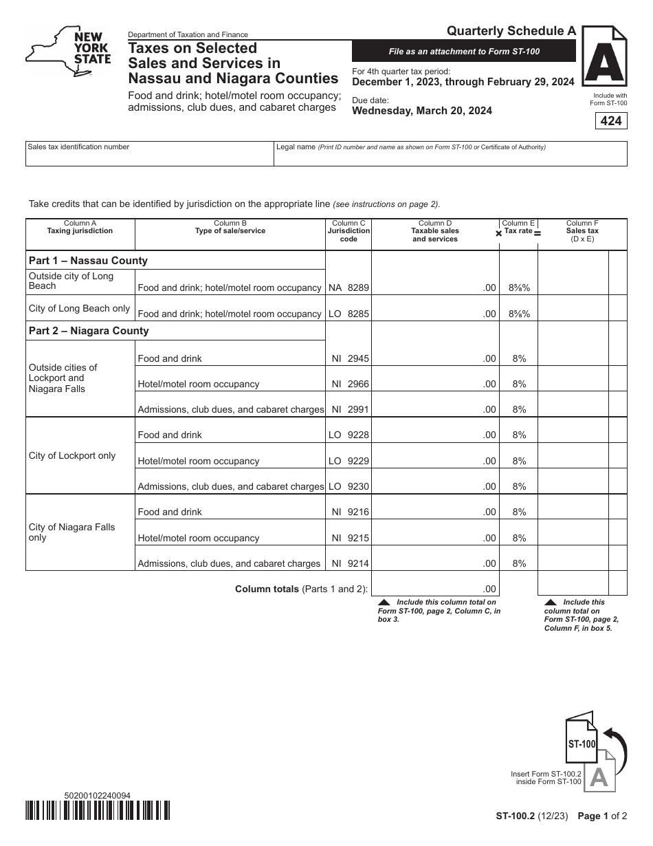 Form ST-100.2 Schedule A - 2024 - Fill Out, Sign Online and Download ...
