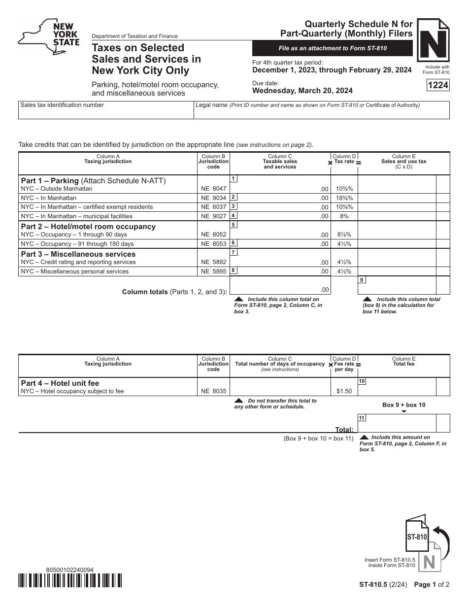 Form ST-810.5 Schedule N - 2024 - Fill Out, Sign Online and Download ...