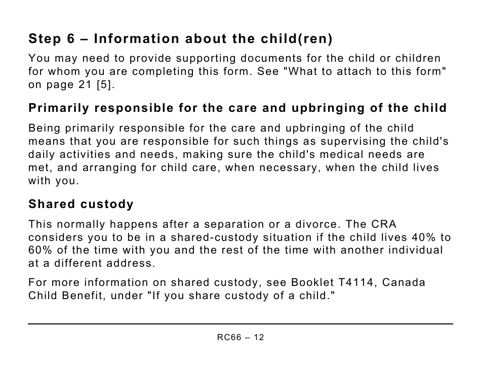 Form RC66 Download Printable PDF or Fill Online Canada Child Benefits Application (Includes ...