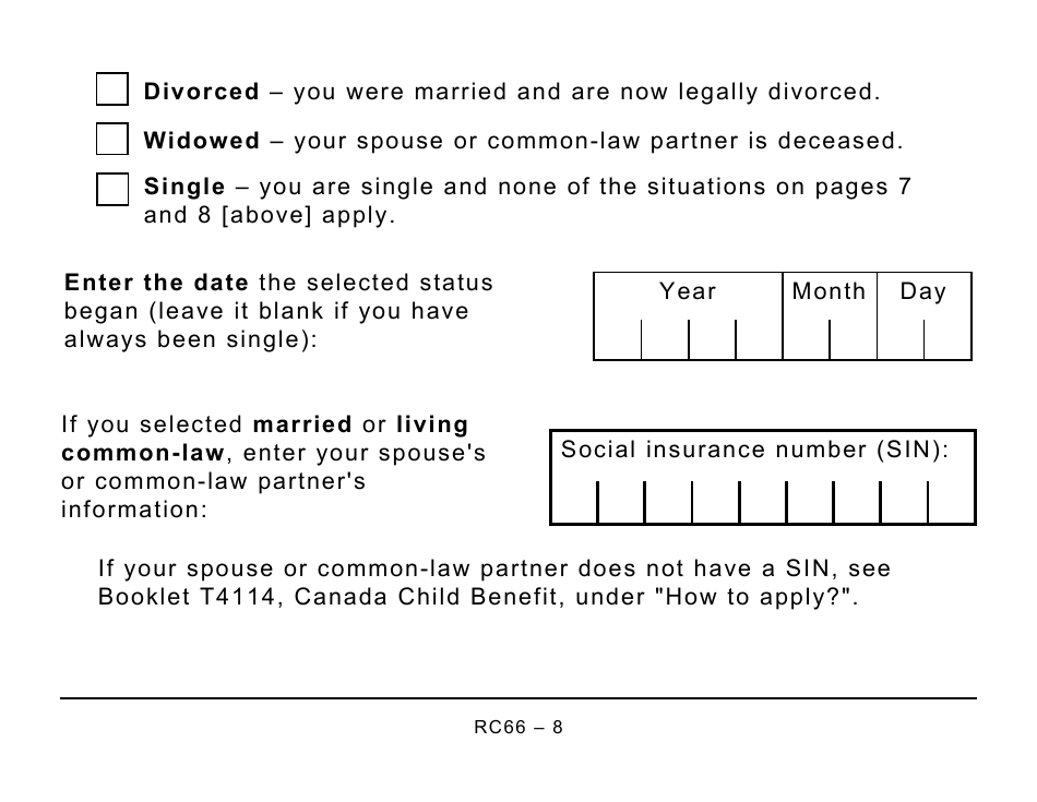 Form RC66 Download Printable PDF or Fill Online Canada Child Benefits Application (Includes ...