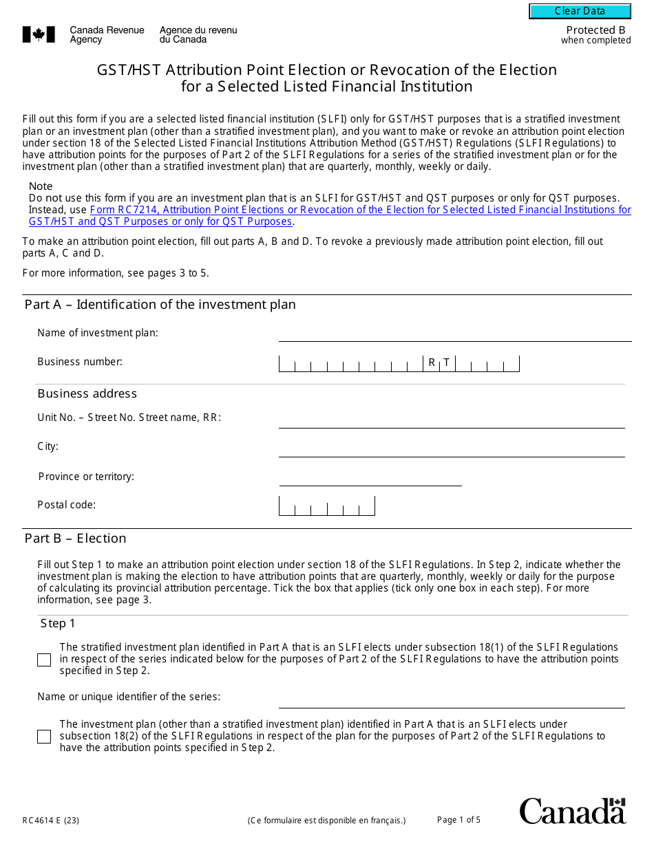 Form RC4614 Download Fillable PDF or Fill Online Gst/Hst Attribution ...