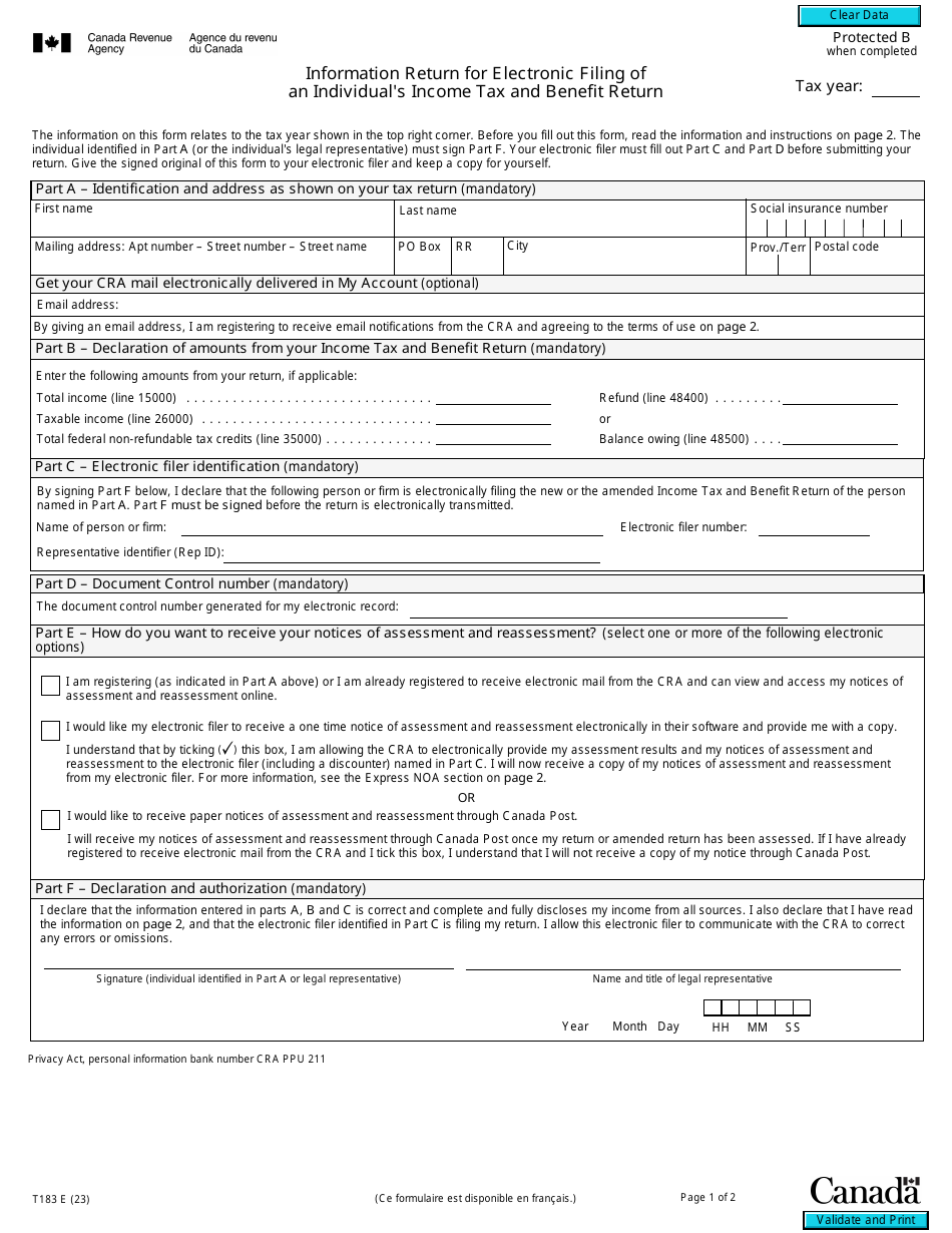 Form T183 Download Fillable PDF or Fill Online Information Return for ...