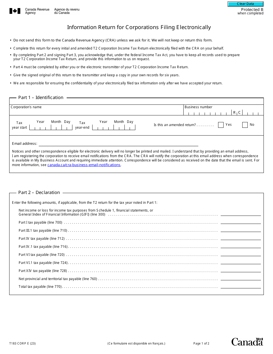 Form T183 CORP Download Fillable PDF or Fill Online Information Return ...