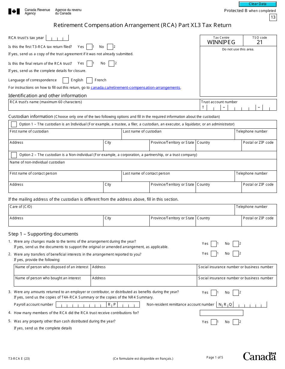 Form T3-RCA Download Fillable PDF or Fill Online Retirement ...