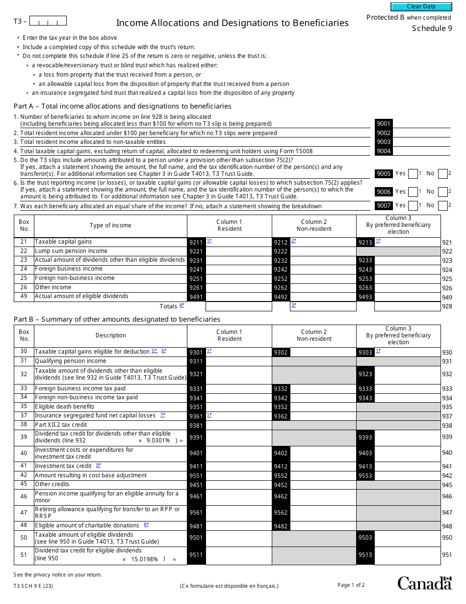 Form T3 Schedule 9 Download Fillable PDF or Fill Online Income ...