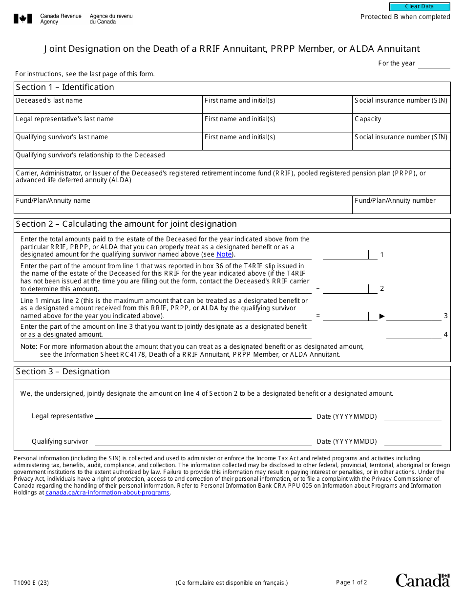 Form T1090 Download Fillable PDF or Fill Online Joint Designation on ...