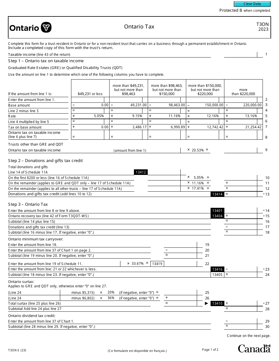 Form T3ON Download Fillable PDF or Fill Online Ontario Tax - 2023 ...