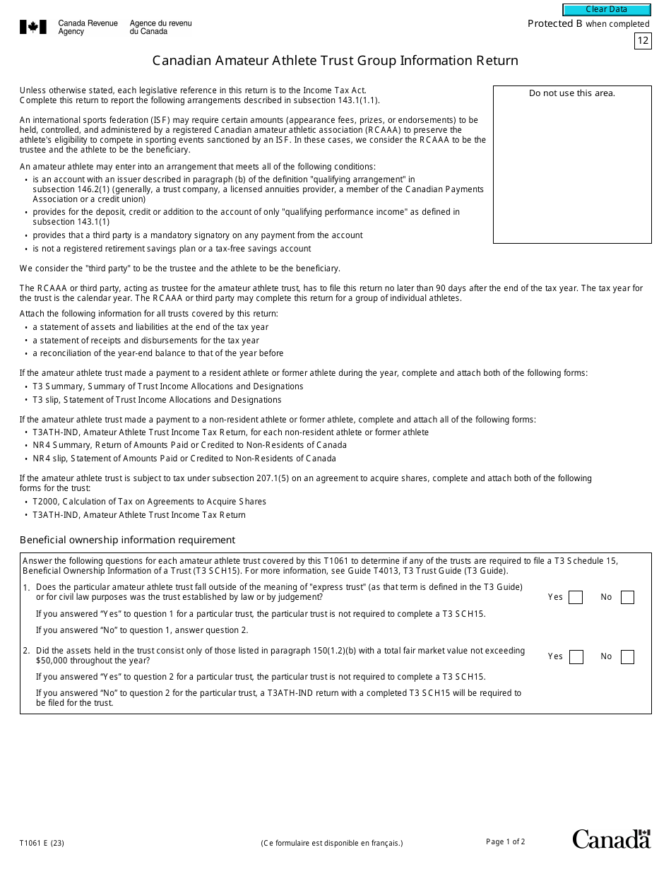 Form T1061 Download Fillable PDF or Fill Online Canadian Amateur ...