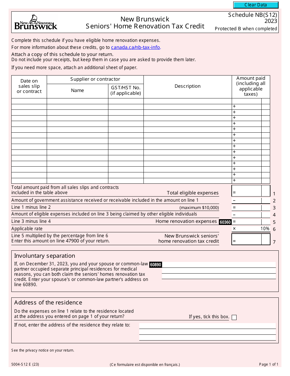 Form 5004-S12 Schedule NB(S12) Download Fillable PDF or Fill Online New ...