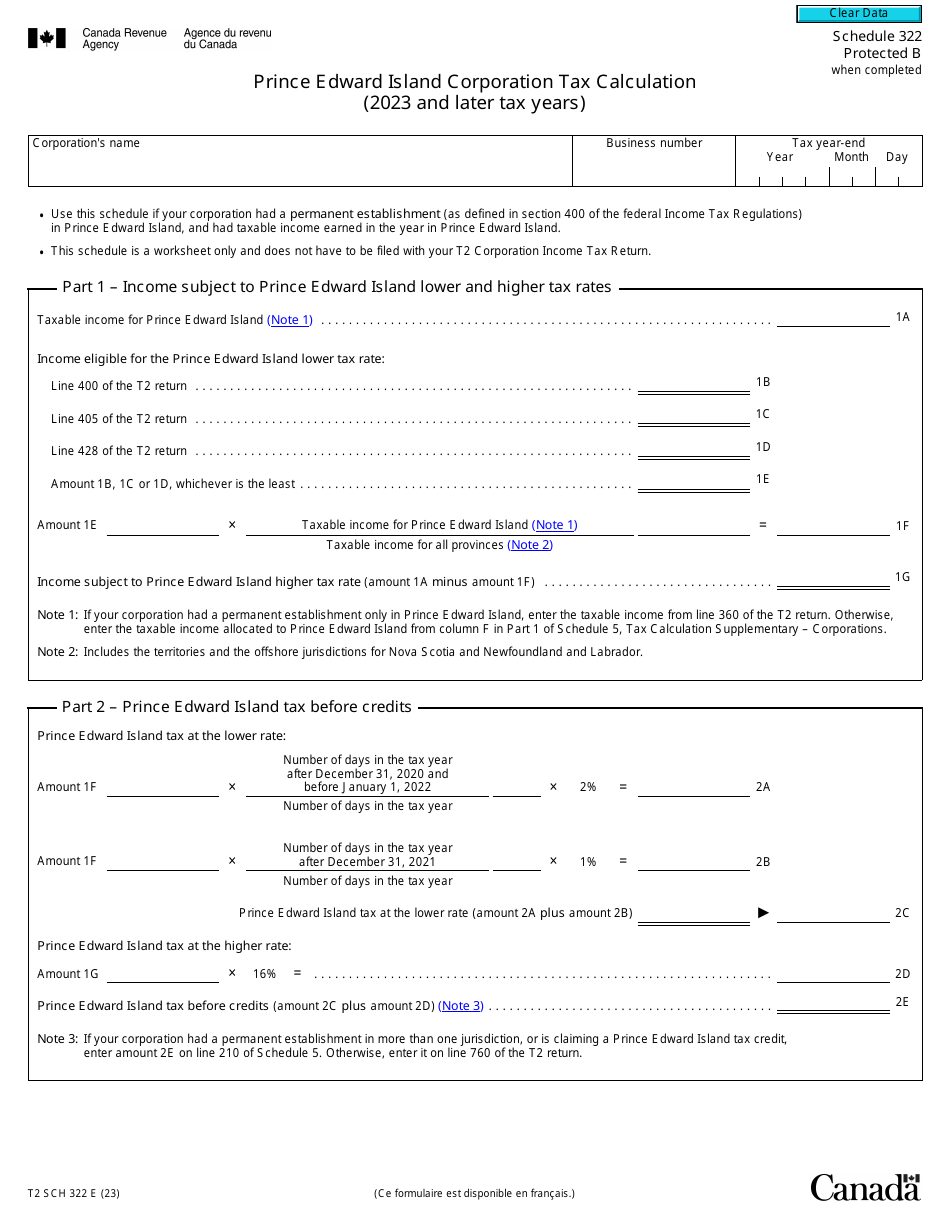 Form T2 Schedule 322 Download Fillable PDF or Fill Online Prince Edward ...