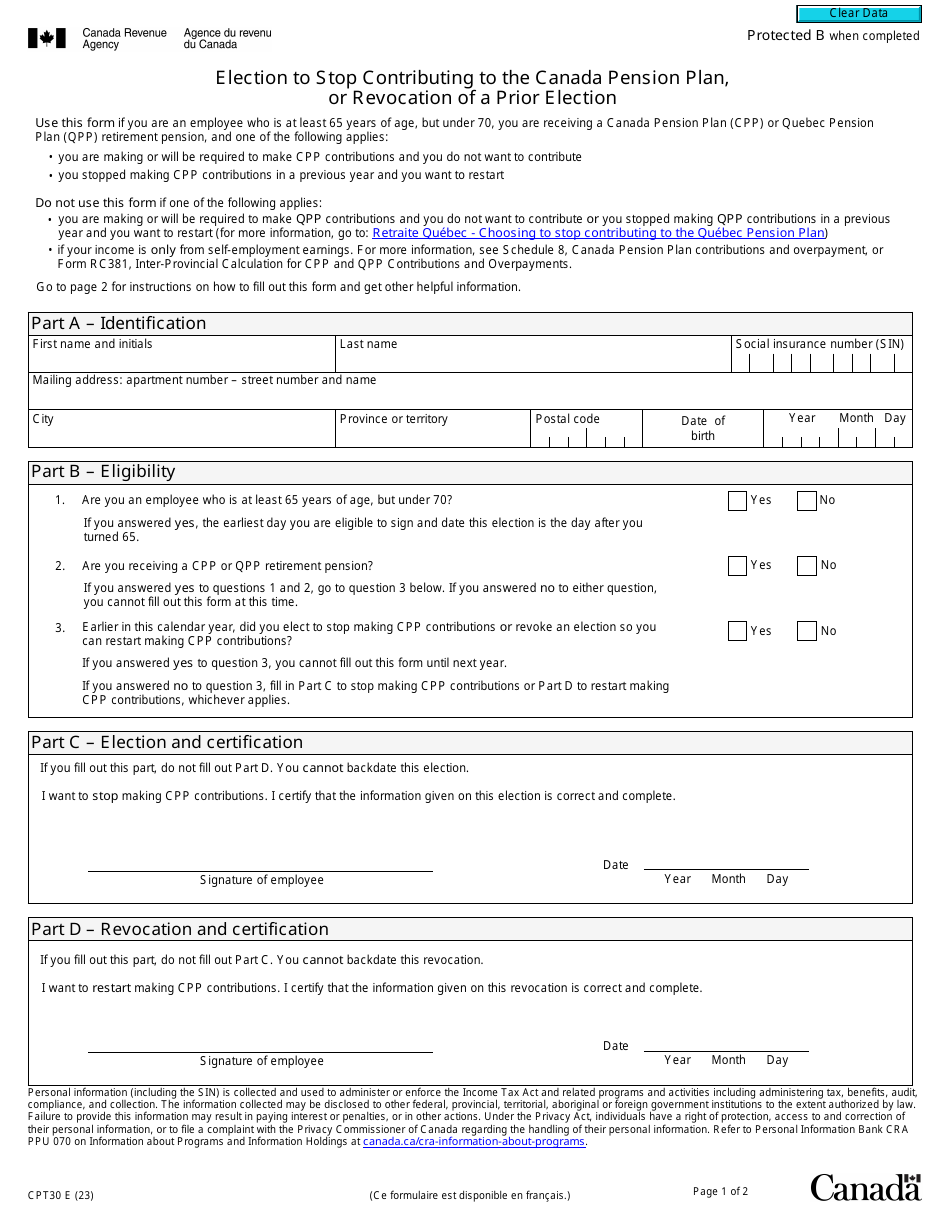 Form CPT30 Download Fillable PDF or Fill Online Election to Stop ...
