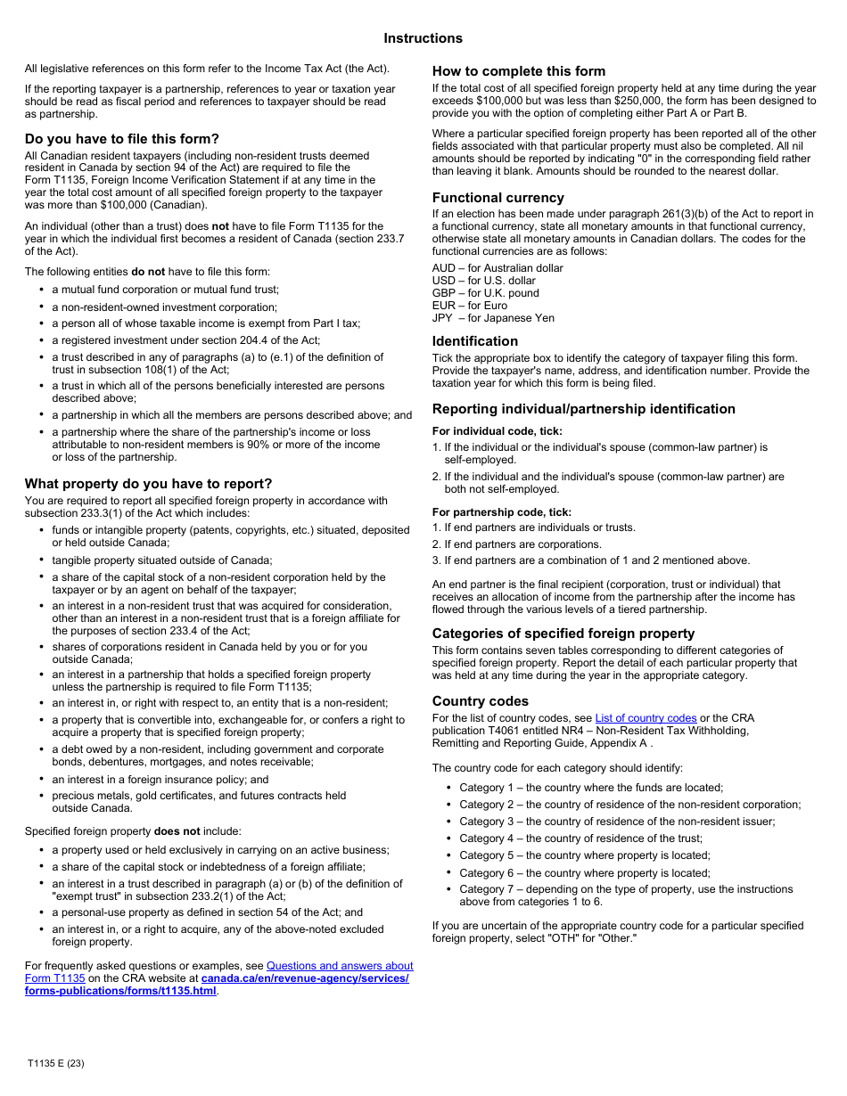 Form T1135 Download Fillable PDF or Fill Online Foreign Income ...