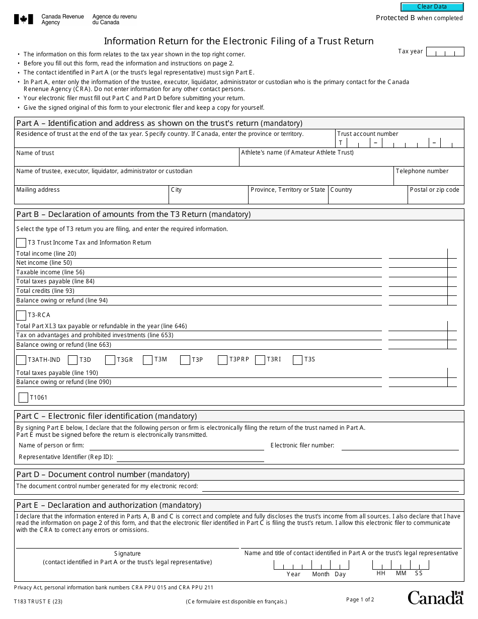 Form T183TRUST - Fill Out, Sign Online and Download Fillable PDF, Canada | Templateroller