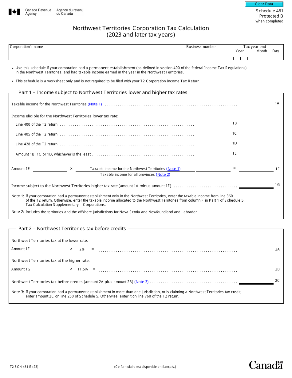 Form T2 Schedule 461 Download Fillable Pdf Or Fill Online Northwest