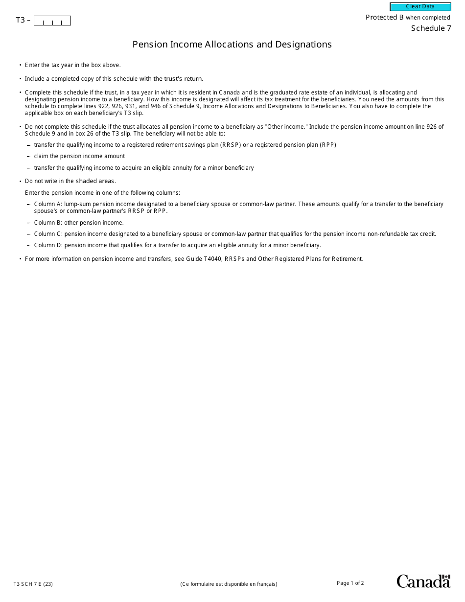 Form T3 Schedule 7 Download Fillable PDF or Fill Online Pension Income ...