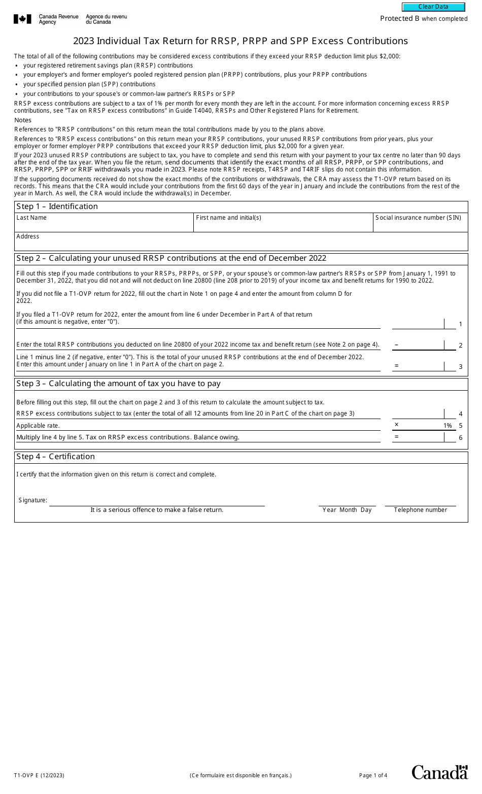 Form T1-OVP Download Fillable PDF or Fill Online Individual Tax Return ...