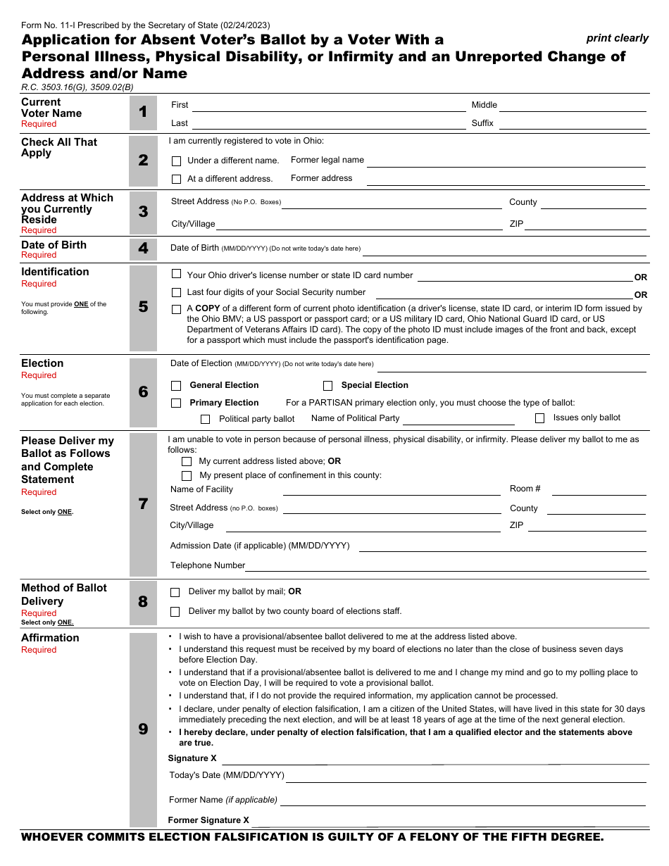 Form 11-I Download Fillable PDF or Fill Online Application for Absent ...