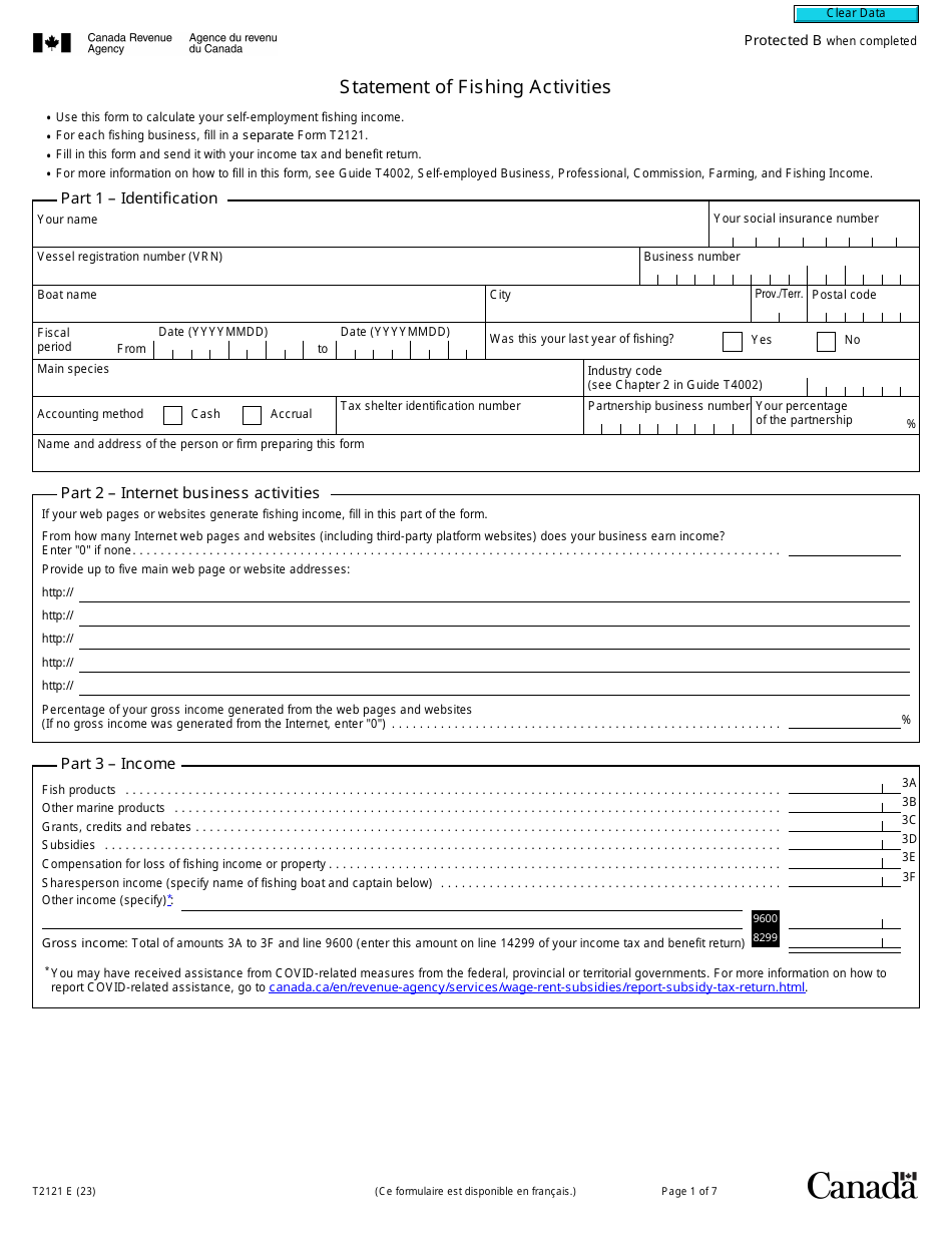 Form T2121 Download Fillable PDF or Fill Online Statement of Fishing ...