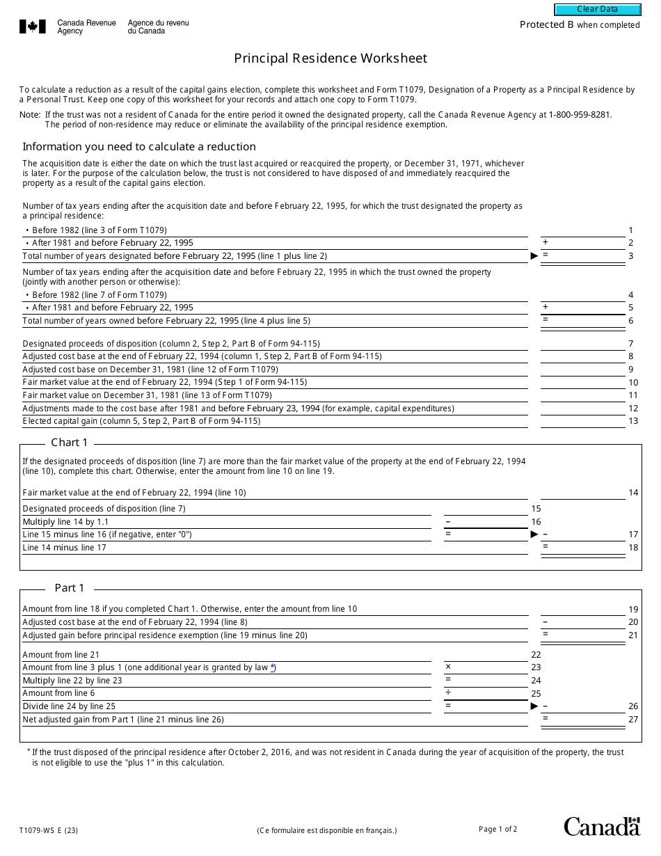 Form T1079-WS Download Fillable PDF or Fill Online Principal Residence ...