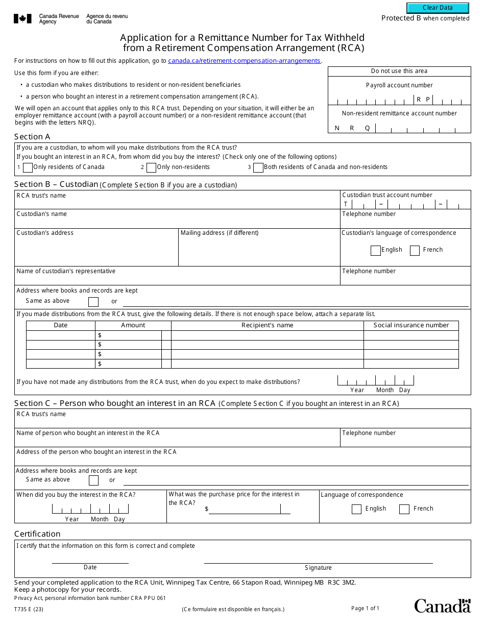 Form T735 Download Fillable PDF or Fill Online Application for a ...