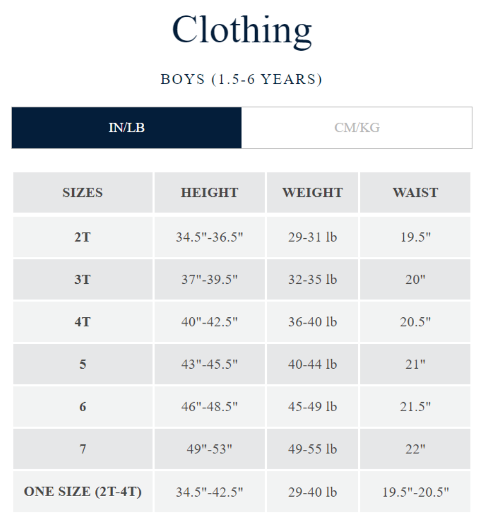 Boys' Shirt Size Chart - 1.5-6 Years Download Printable PDF ...