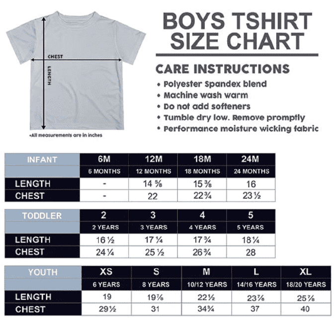 Boys Shirt Size Chart With Care Instructions Download Printable PDF