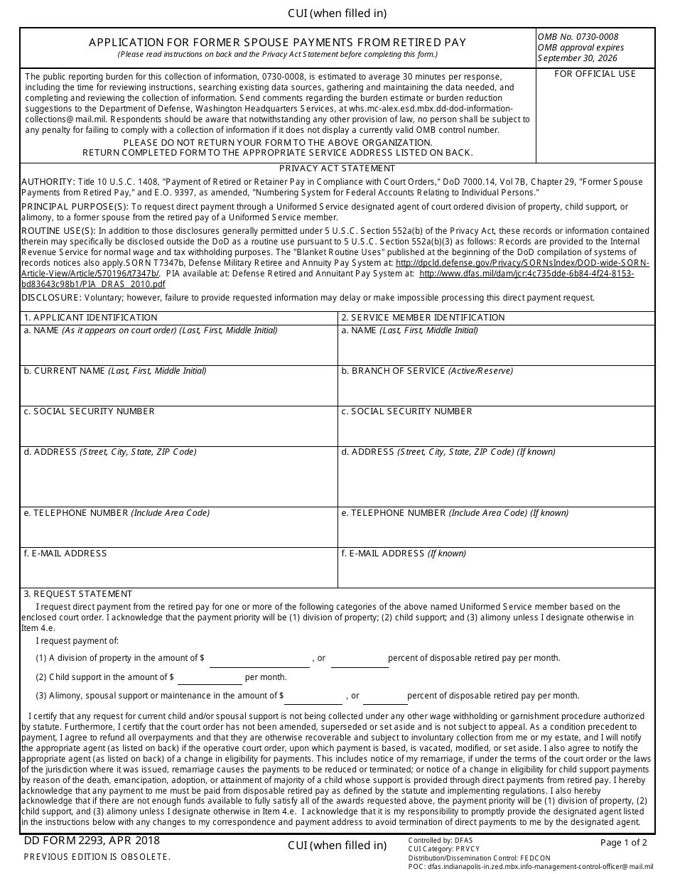 DD Form 2293 - Fill Out, Sign Online and Download Fillable PDF ...