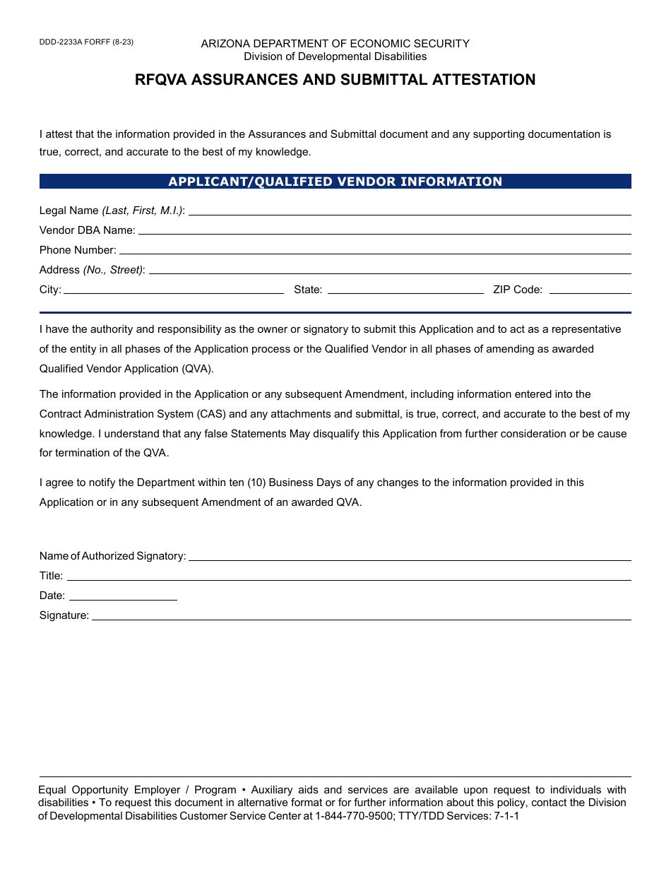 Form DDD-2233A - Fill Out, Sign Online and Download Fillable PDF, Arizona | Templateroller