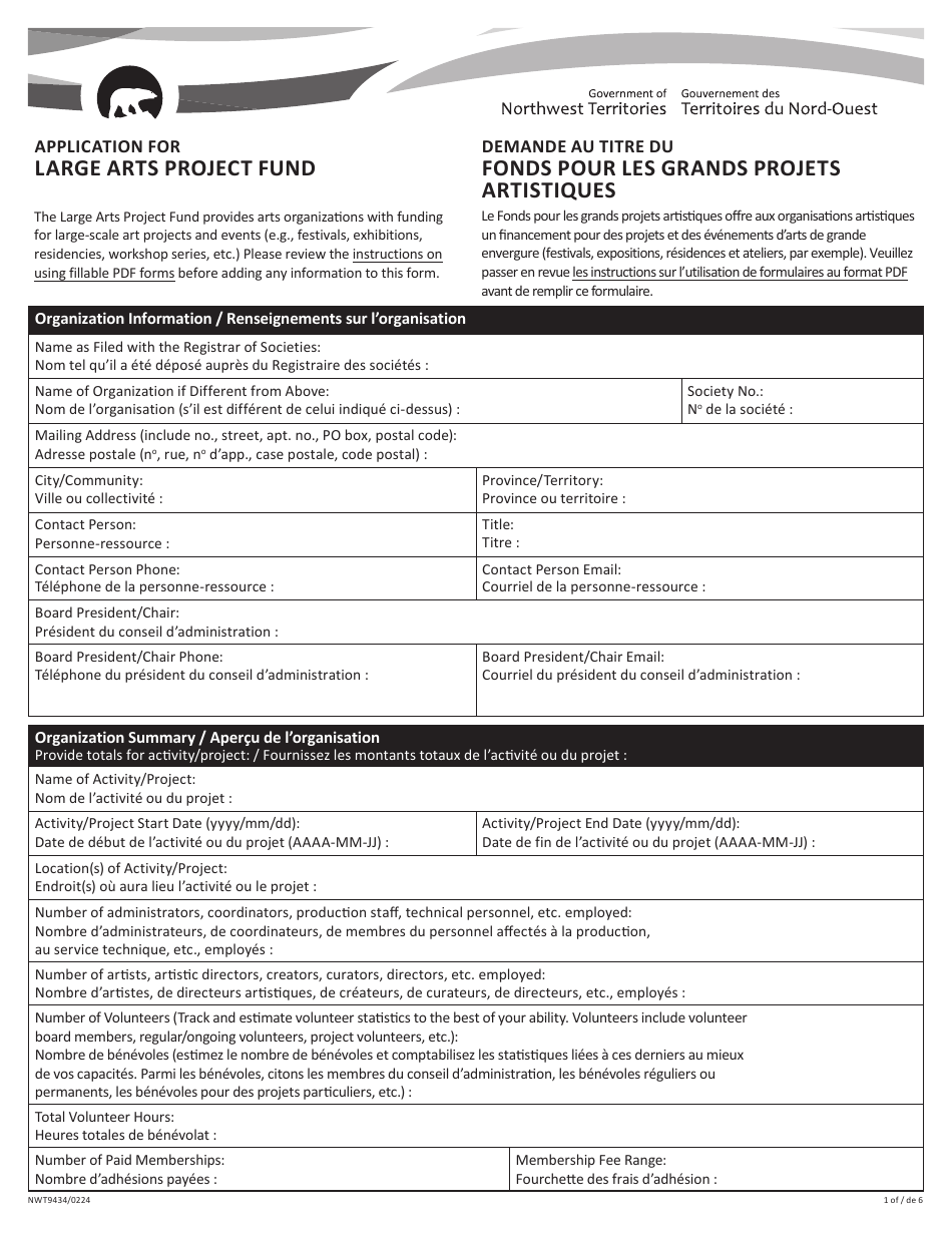 Form NWT9434 Download Fillable PDF or Fill Online Application for Large ...