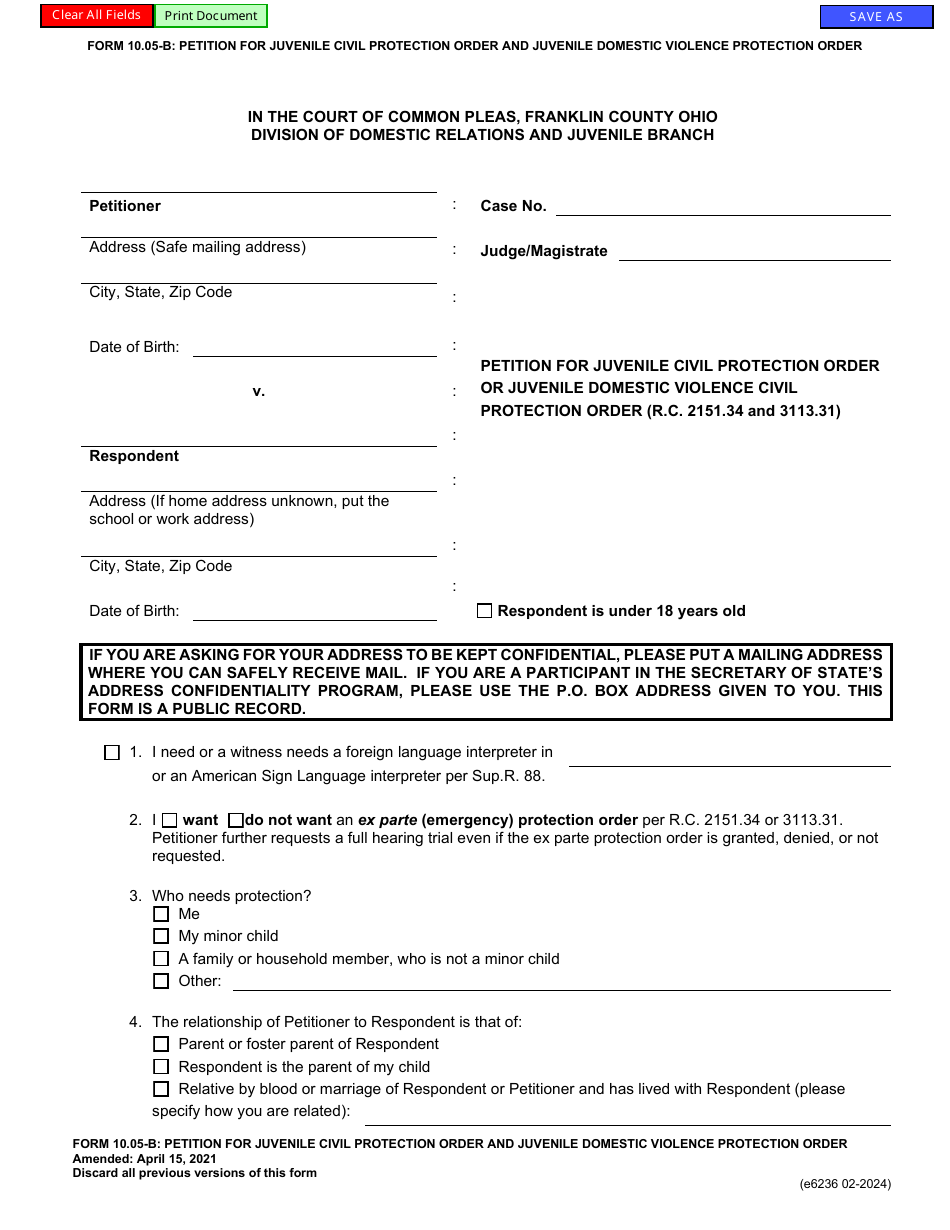 Form 10.05-B (E6236) - Fill Out, Sign Online and Download Fillable PDF ...