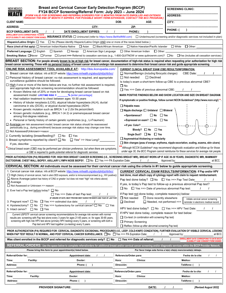 2024 New Mexico Bccp Screening/Referral Form - Fill Out, Sign Online ...